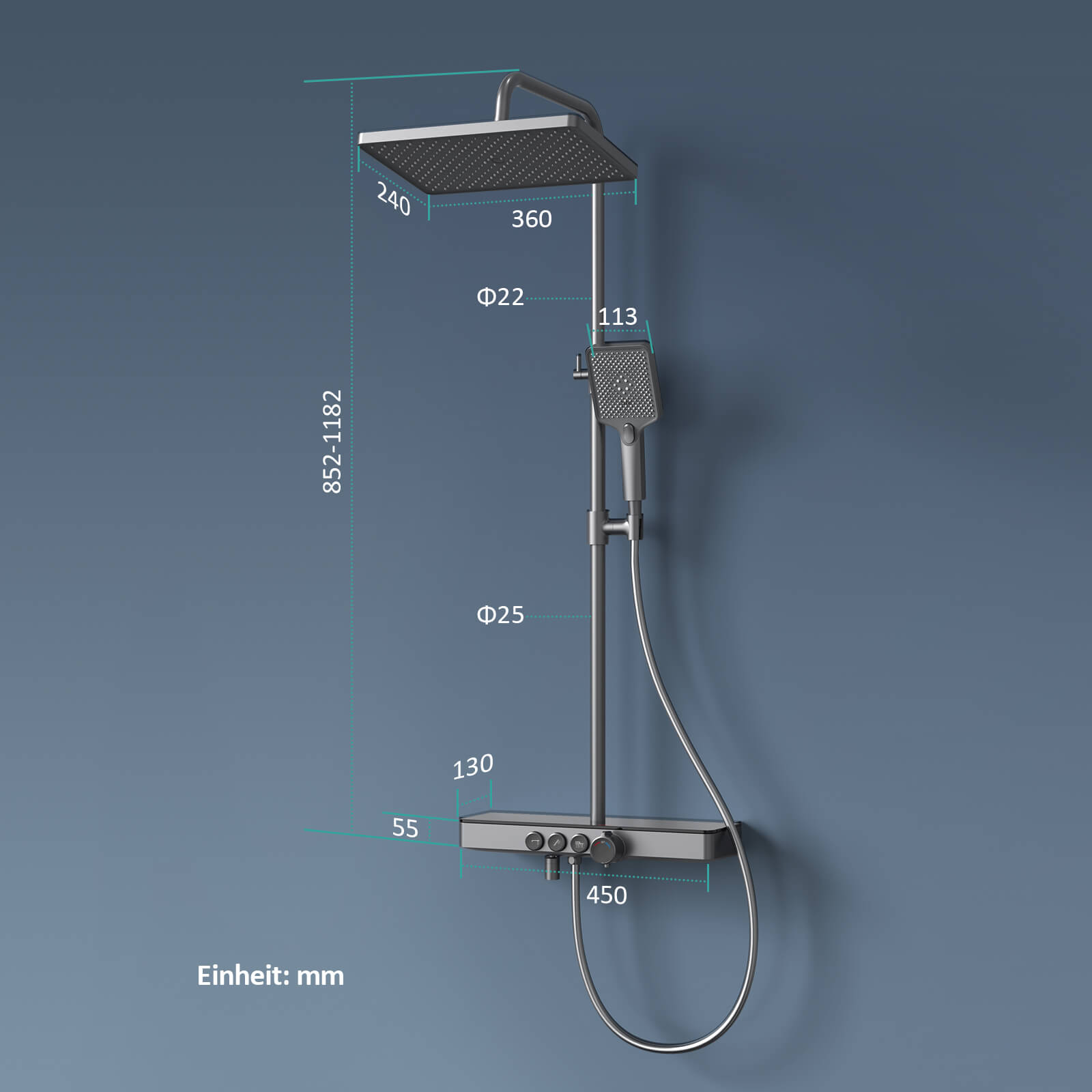 F10 Colonne de douche Thermostat, 3 types de jets, Chrome/Anthracite ...