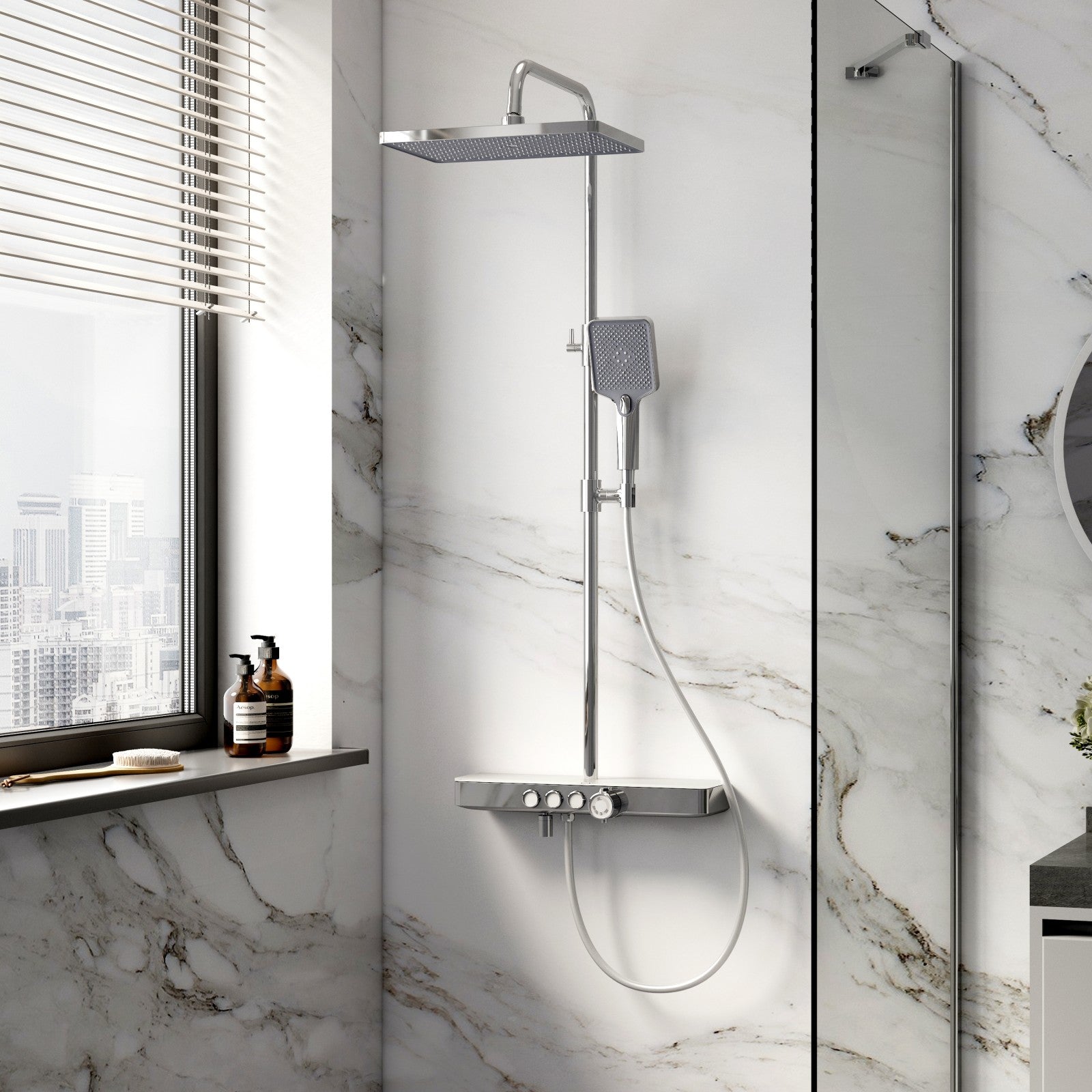 F10 Colonne de douche Thermostat, 3 types de jets, Chrome/Anthracite ...